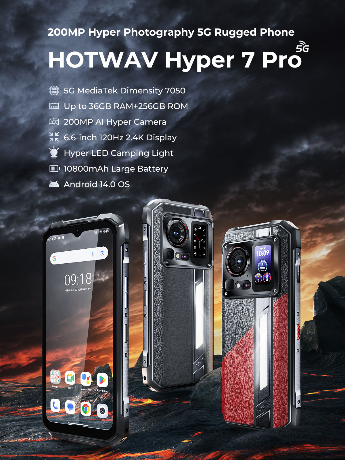 HOTWAV Hyper 7 Pro Téléphone Portable 6.6 10800mAh, 36(16+6)Go+256Go ...
