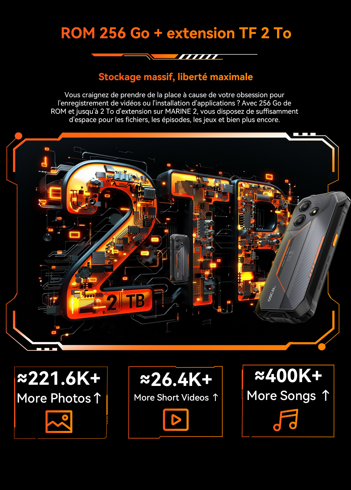 Smartphone Oscal MARINE 2 6.56 24Go 256Go Android 15 Telephone Portable dual sim 4G-Noir ...