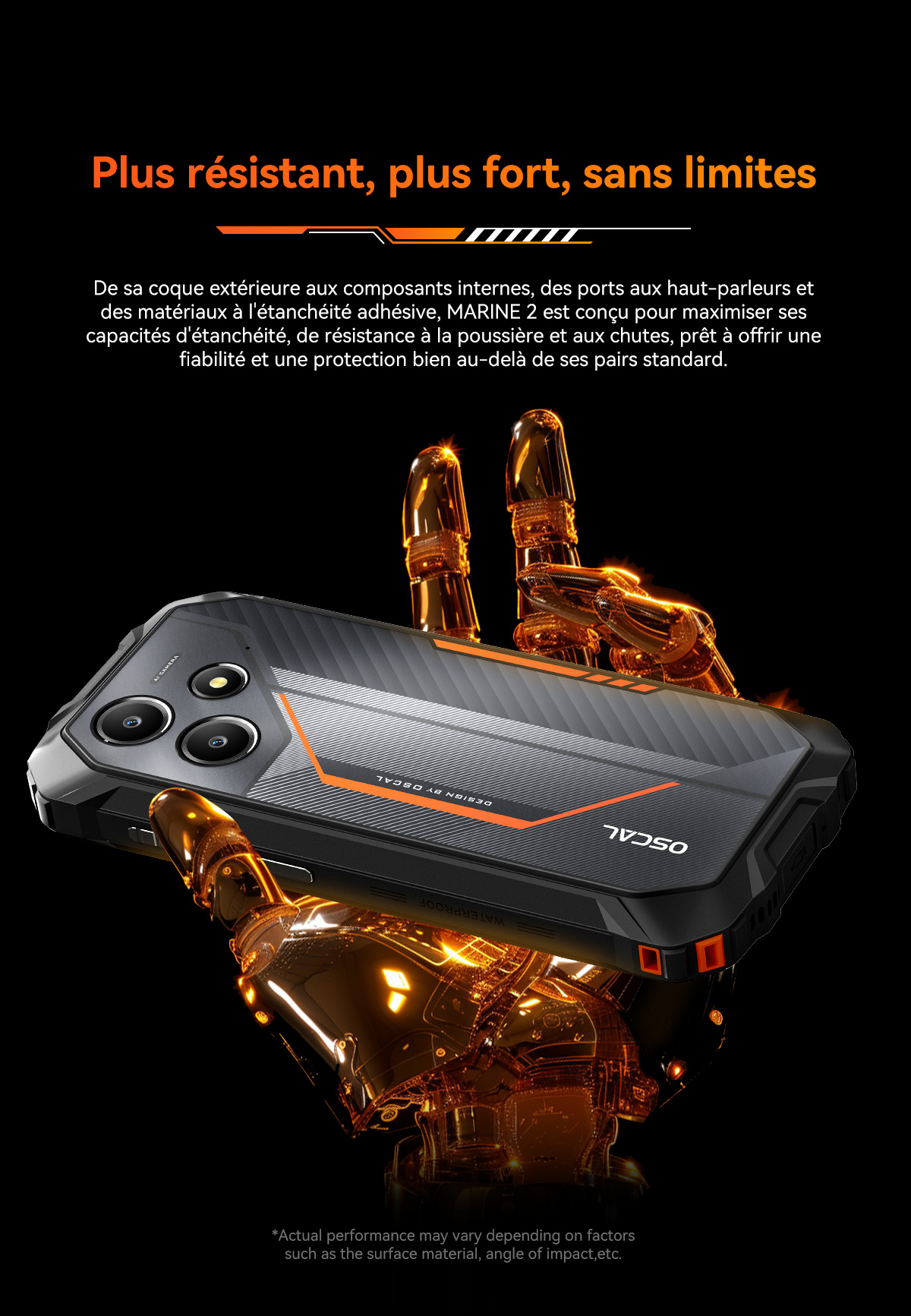 Oscal Marine 2 Téléphone Portable 6.56, 11000mAh, 12(4+8)Go+64Go, 16MP+8MP,Empreinte digitale ...