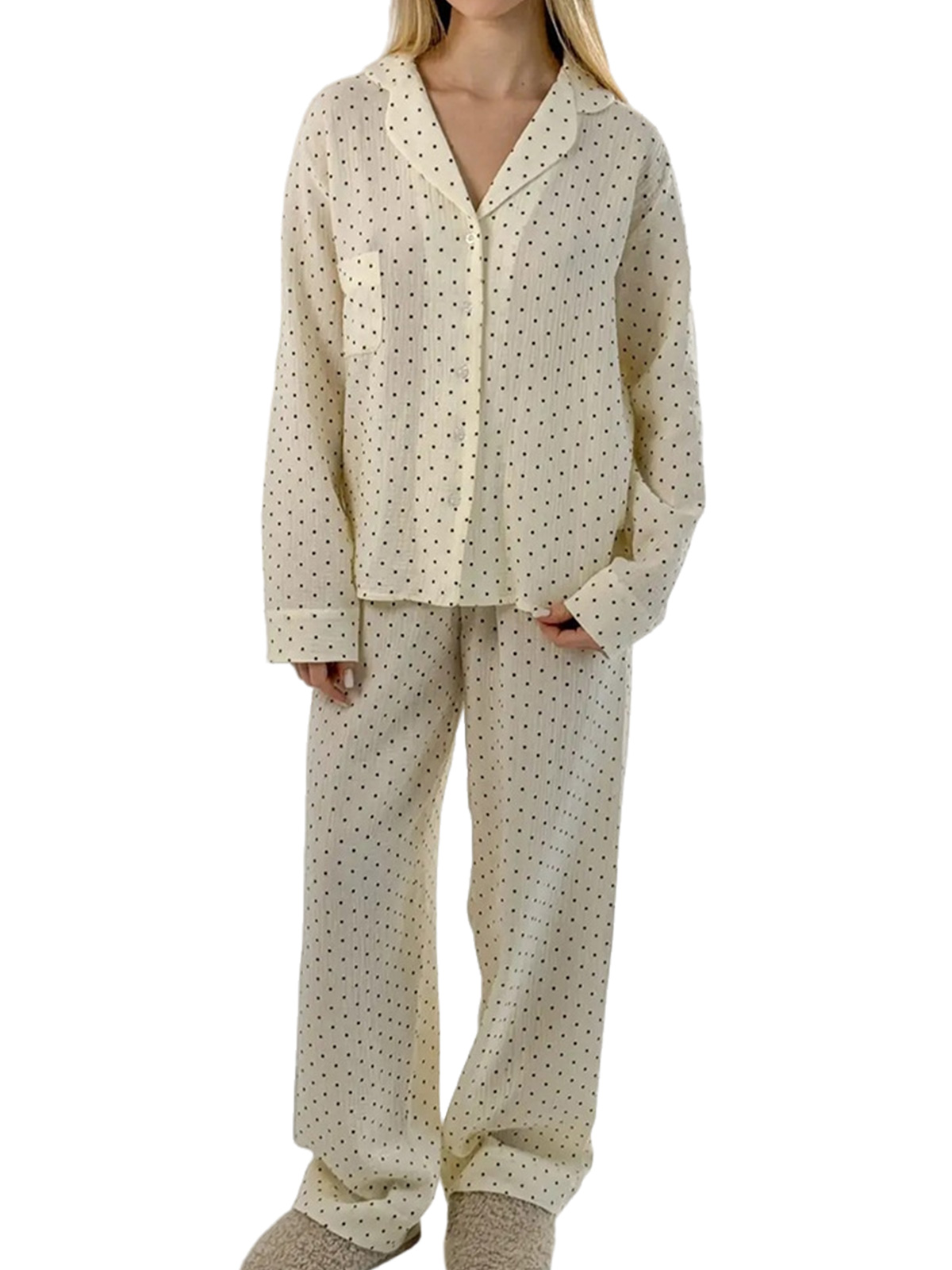 polka dot pajamas sets Beige 1 - imgsha